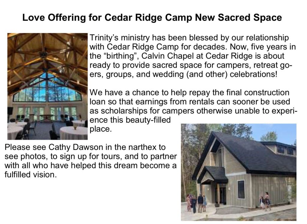 Cedar Ridge Chapel Love Offering - Trinity Presbyterian Church